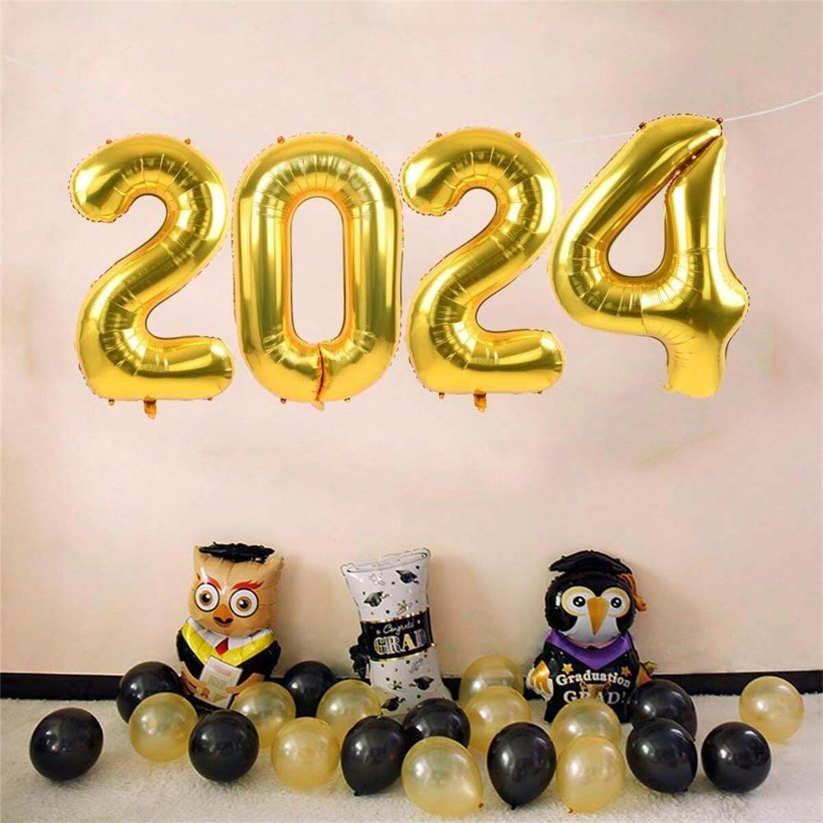 4 piezas de globos dorados 2024 para graduación de 28 pulgadas, números ...