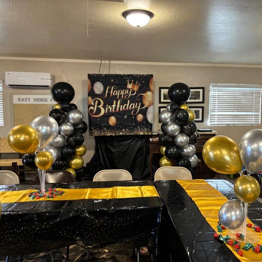 15pcs, 12in Black, Gold, And Platinum Themed Polka Dot Birthday Party ...