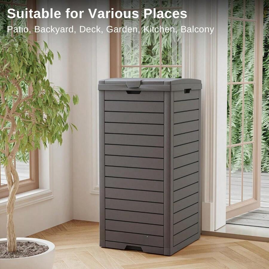 31 Gallon Outdoor Trash Can, Waterproof Resin Garbage Can With Tiered ...