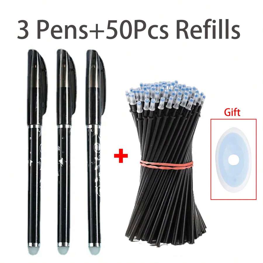 53Pcs/Set Magic Erasable Pen Set Washable Handle Black Color Ink Refill ...
