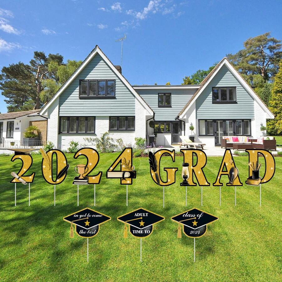 Graduation Yard Sign Black Gold Large Congrats Grad Lawn Stakes, Class ...