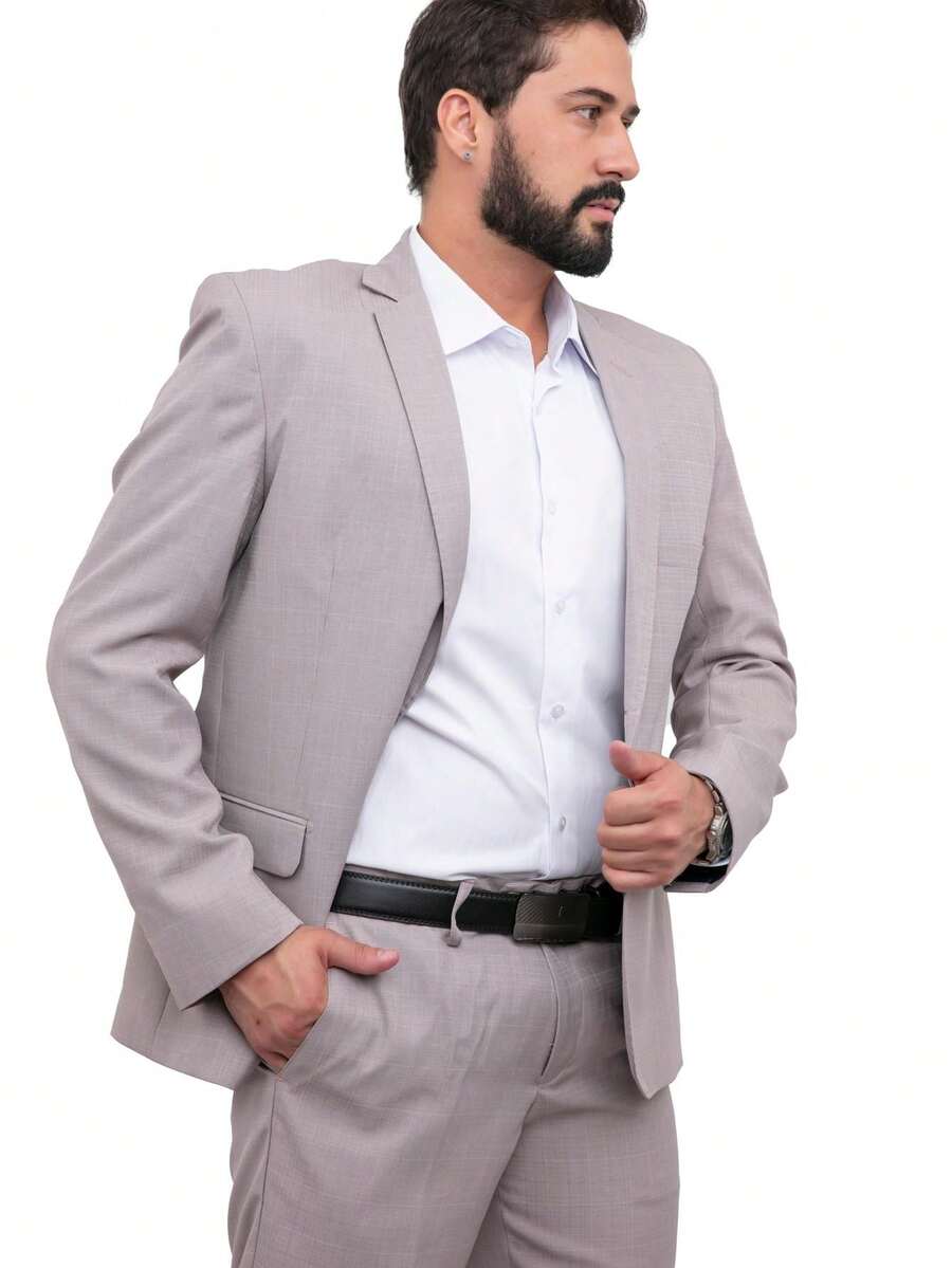 Terno Slim Confort Masculino Microfibra Cinza Claro Tecido Trabalhado ...