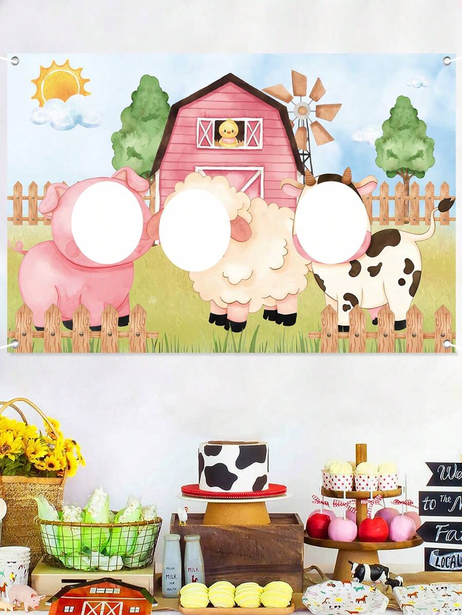 1pc 100*65cm Vinyl Farm Animal Backdrop,Happy Birthday Party ...