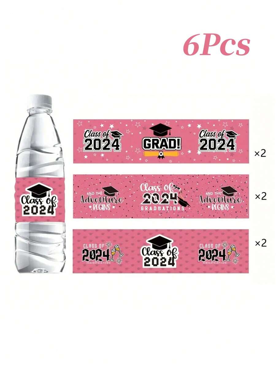 6 Sheets Graduation Mineral Water Stickers, Graduation Party Waterproof ...