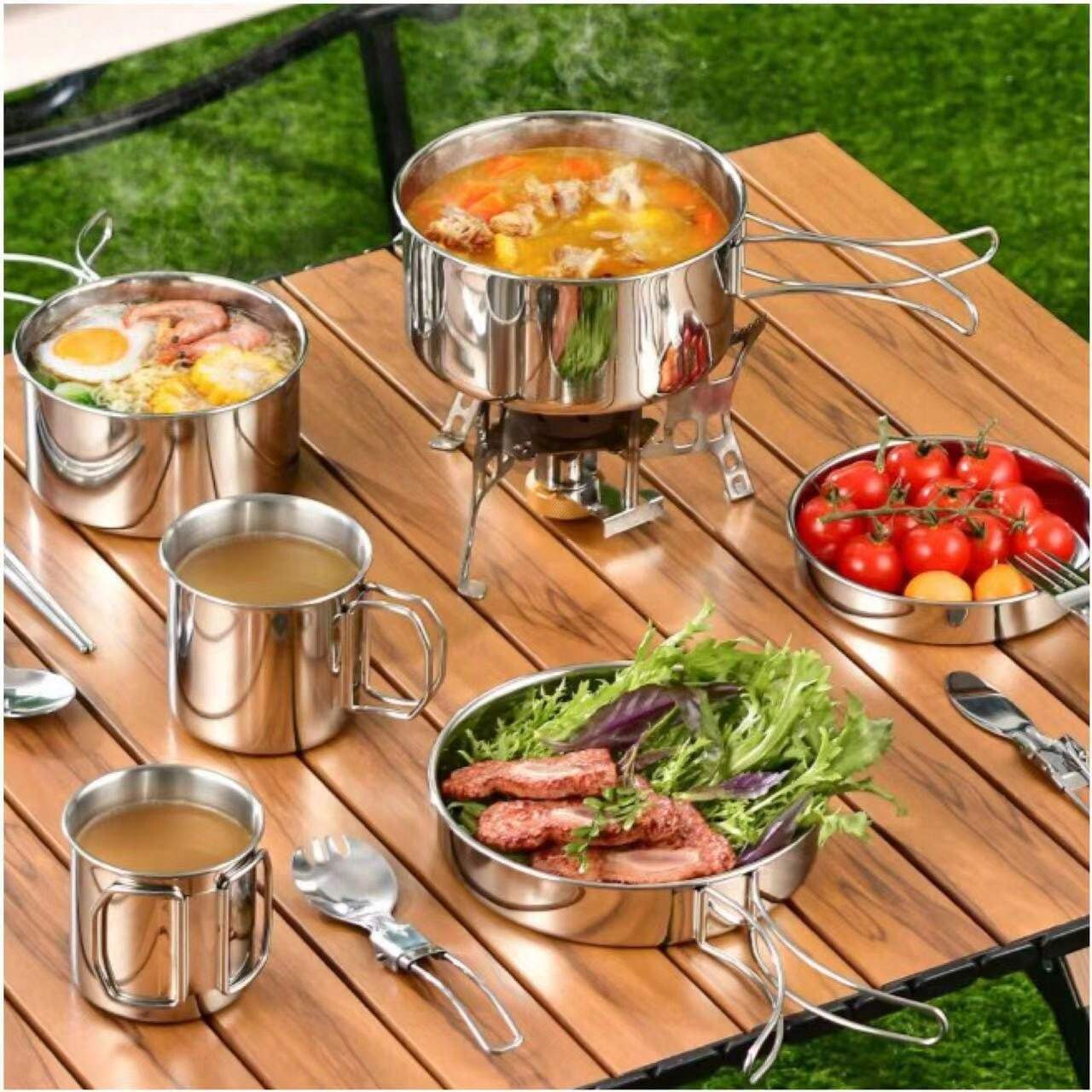 4pcs/6pcs 304 Stainless Steel Camping Hiking Outdoor Cookware Folding ...