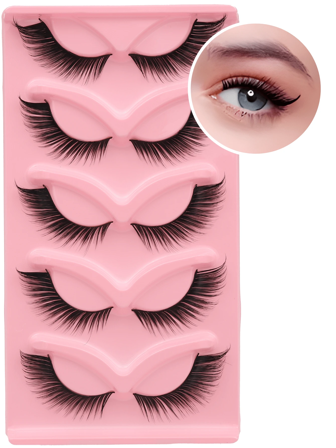 5 Pairs Pack False Eyelashes Fluffy Mink Lashes Cat-EyeLook Wispy Long ...