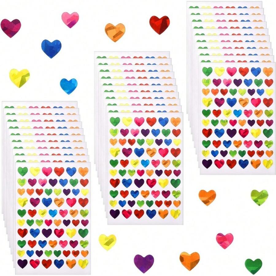 1380 Heart-Shaped Stickers, Reward Small Stickers, Shiny Holographic ...