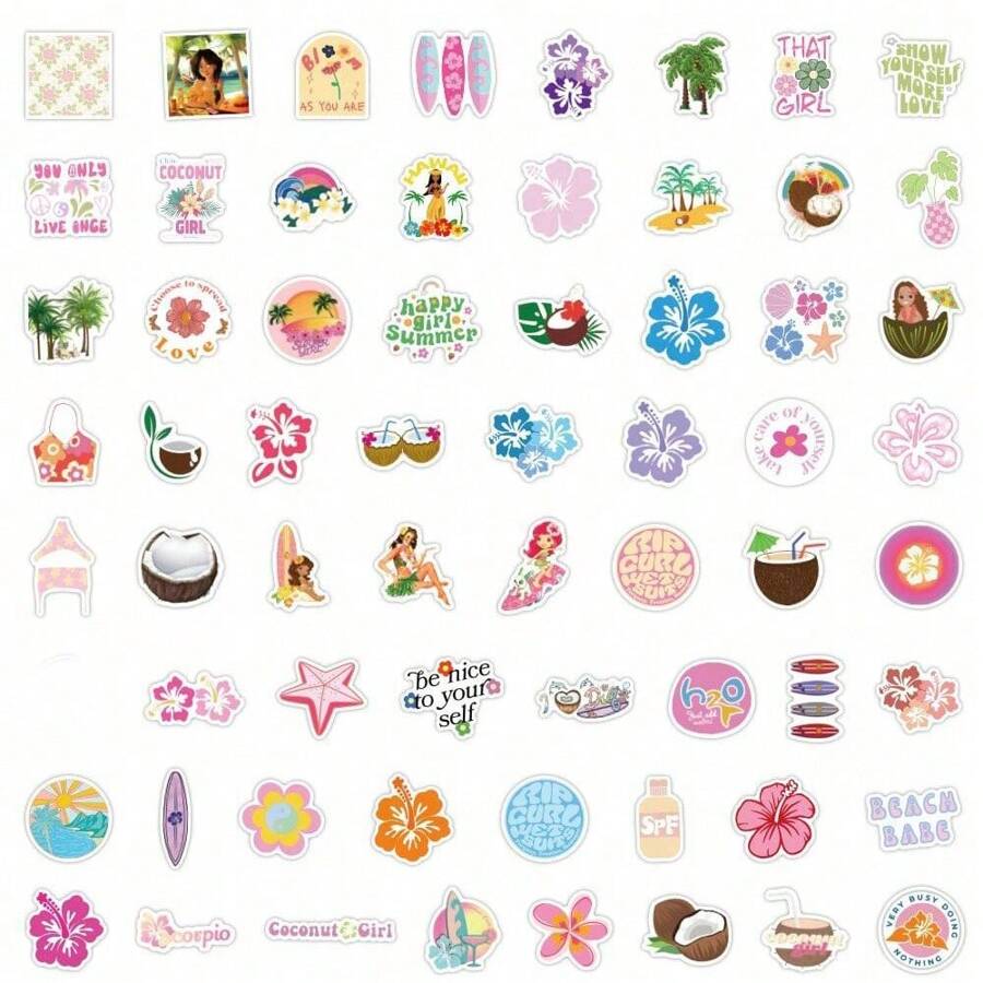 60 Pcs Coconut Girl Stickers, Cute Cartoon Aesthetic Graffiti Vinyl ...