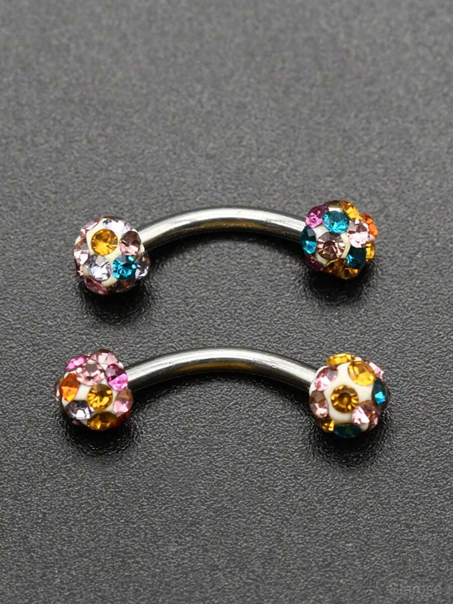 2 Pieces/Set New Gothic Sparkling Crystal Balls Vertical Labret Rings ...