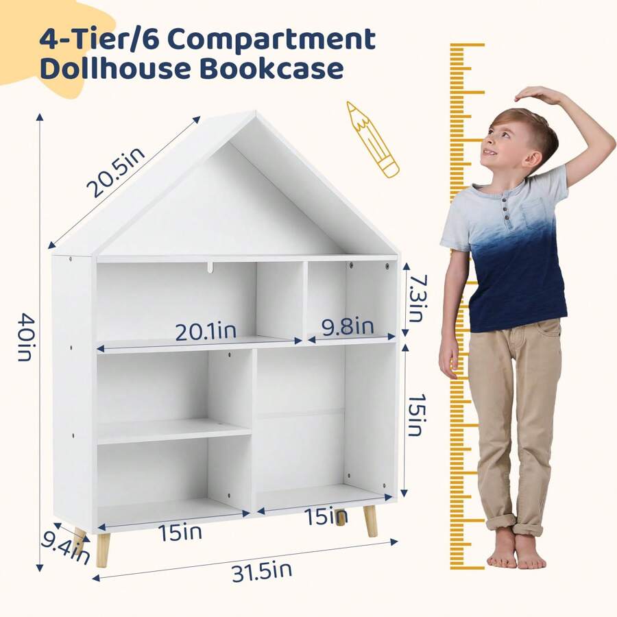 Kids Bookshelf Toy Organizer, Toddler 6 Cubbies Wood Open Bookcase, 4 ...