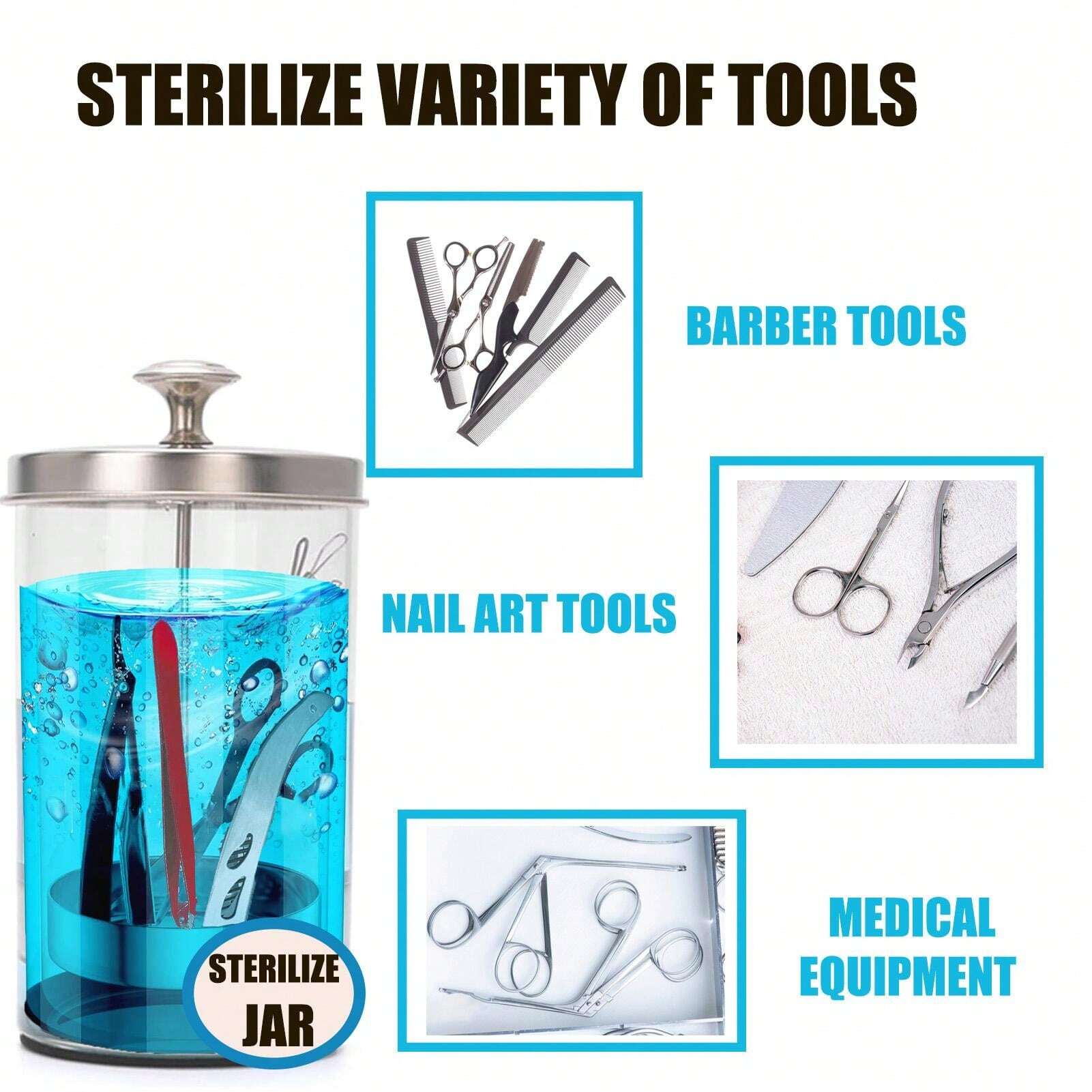 Barber Sterilizer Jar For Nail Tools, Glass Disinfectant Soaking Jar ...