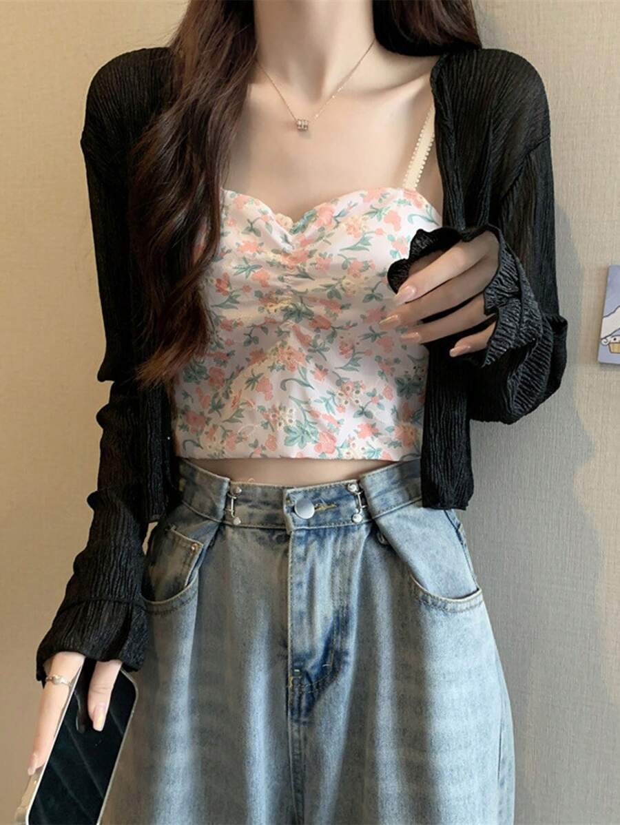 1pc Women Summer Shawl Long Sleeve Sun Protection Cover Up Open Front ...