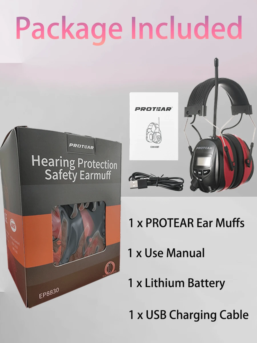 PROTEAR Bluetooth Hearing Protection Headphones With FM AM Radio,25dB ...