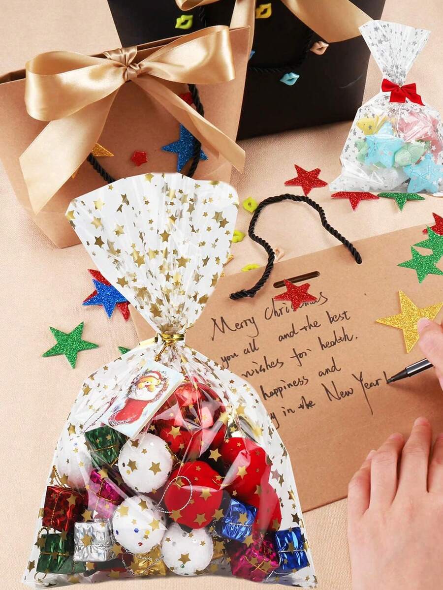 200pcs 5"X 10.6" (12.7cm X 27cm) Star Print Gift Wrap Bags, Clear ...