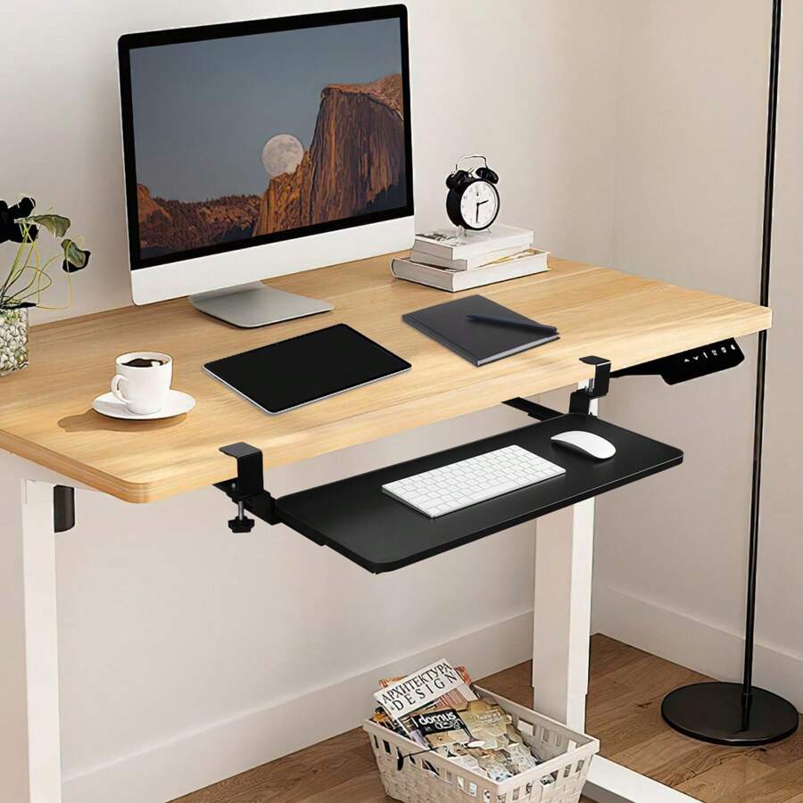 1PC 25.59x9.64x0.51in Keyboard Mouse Tray Under Desk Retractable Slide ...