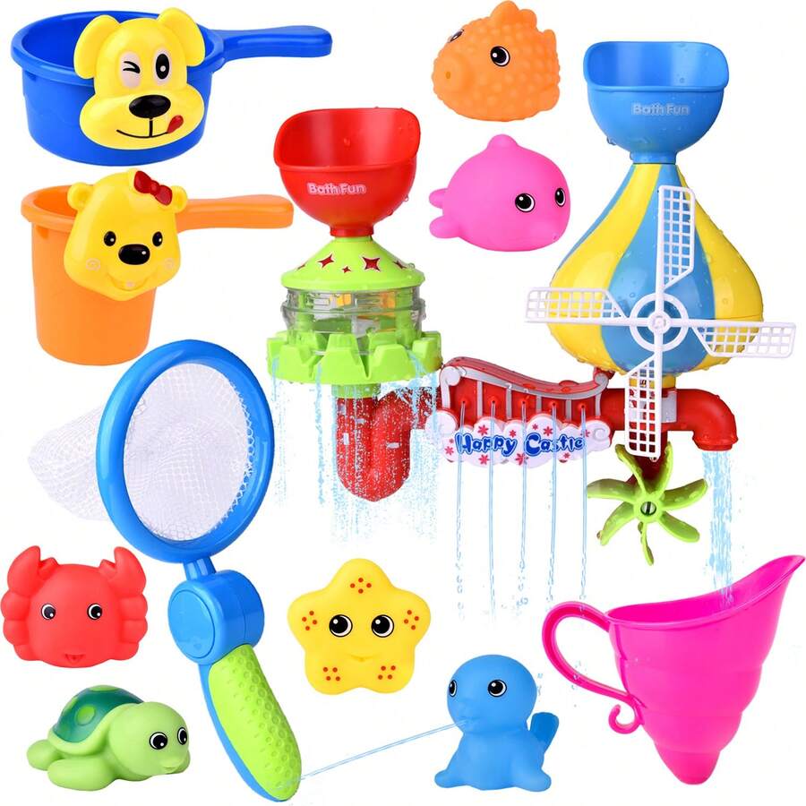 11 PCS Bath Toys For Toddlers 1-3, Sprinkle Water Lab With Sea Animals ...