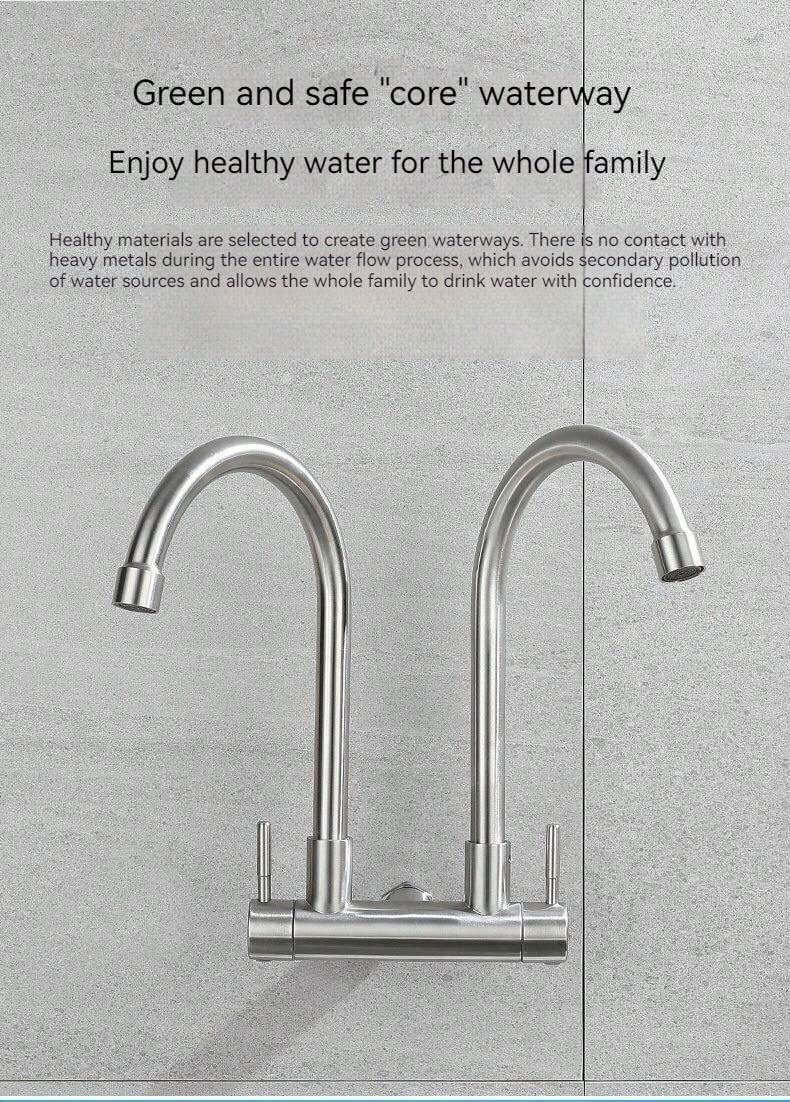 304 Stainless Steel Dual Spout Kitchen Faucet, Single Handle Double ...
