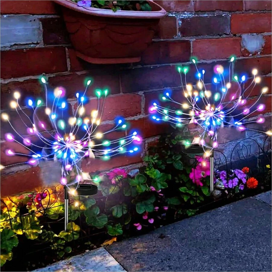 1/2 pezzi Luci solari esterne impermeabili a forma di fuochi d'artificio con picchetto 120 LED ...