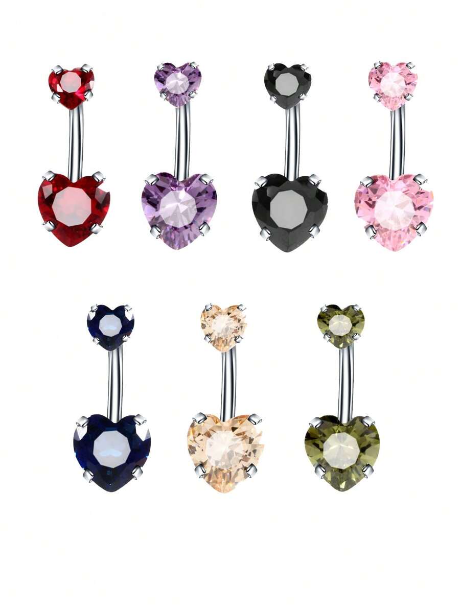1pc Heart Shaped Belly Button Ring With AB Rhinestone Inlay, Piercing ...