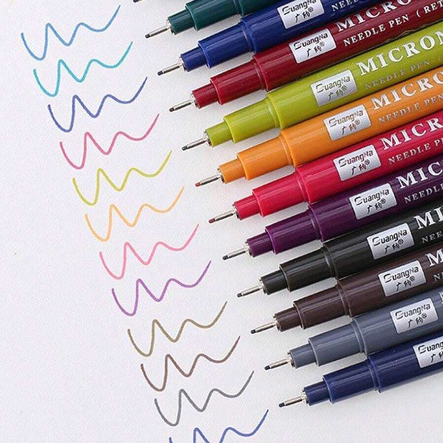 12 couleurs Stylos à dessin, stylos feutres fins de 0,5 mm, stylos ...