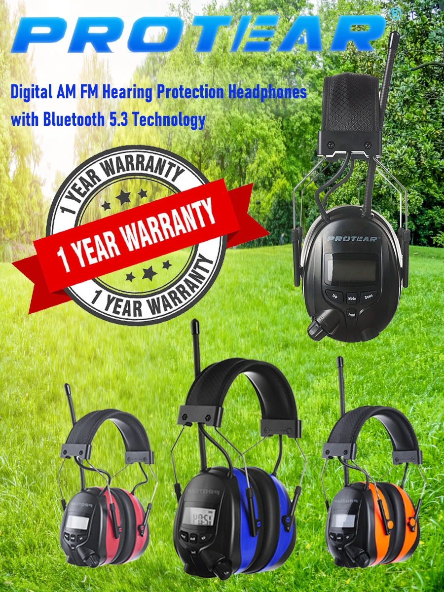 PROTEAR Bluetooth Hearing Protection Headphones With FM AM Radio,25dB ...