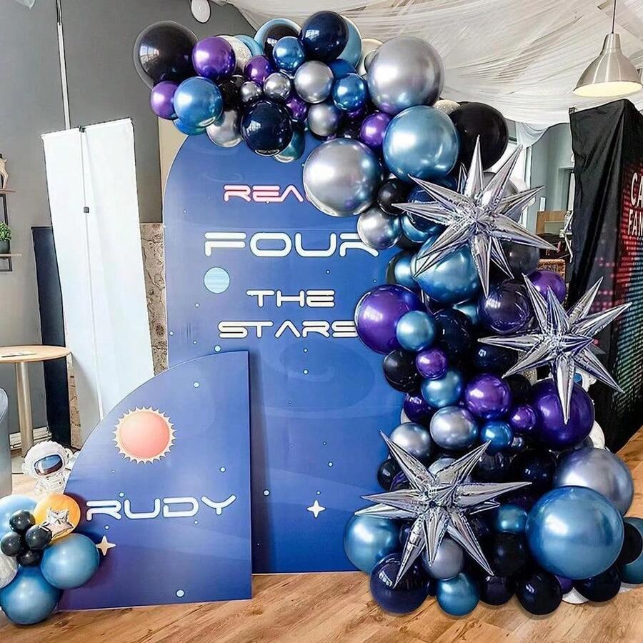 Space Element Balloon Set Birthday Decoration Supplies Metal Blue ...