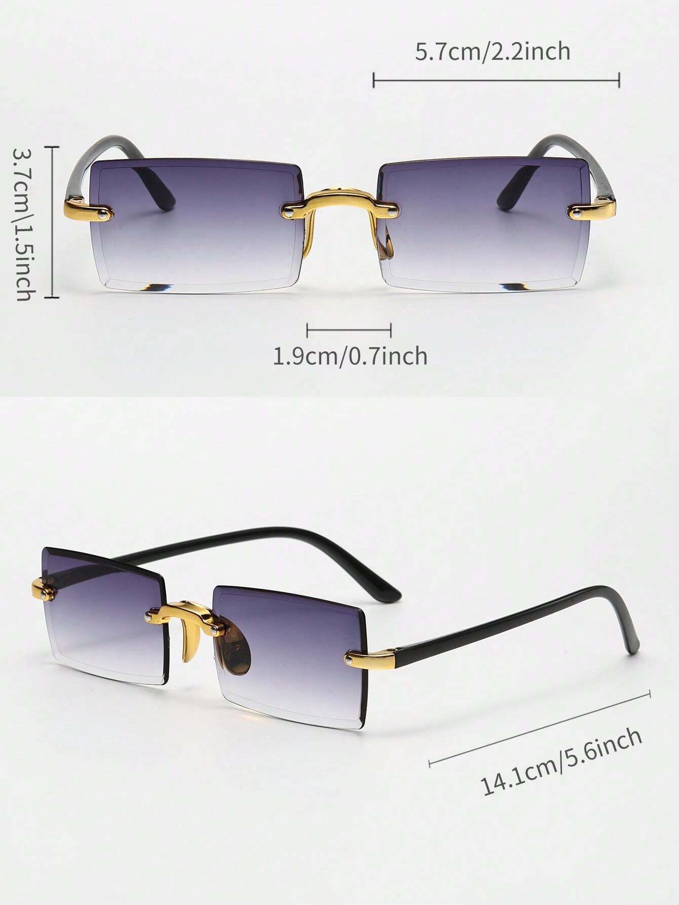 Retro Frameless Rectangular Sunglasses Unisex Plastic Fashion Classic ...