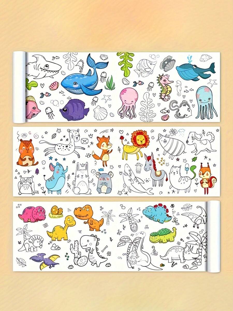 3pcs Coloring Scroll Drawing Paper For Toddlers, DIY Hand-Painted ...
