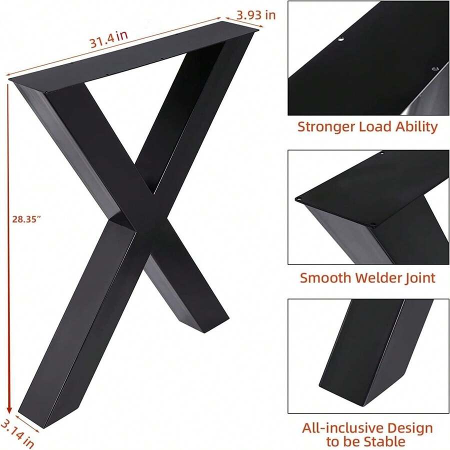 Black Metal Table Legs, 2Pcs X-Shaped Desk Legs, Heavy Duty Dining ...