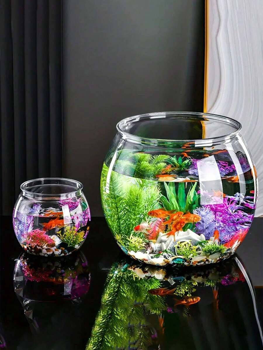 1pc Plastic Shockproof Round Transparent Goldfish Bowl, Visitors Desk ...