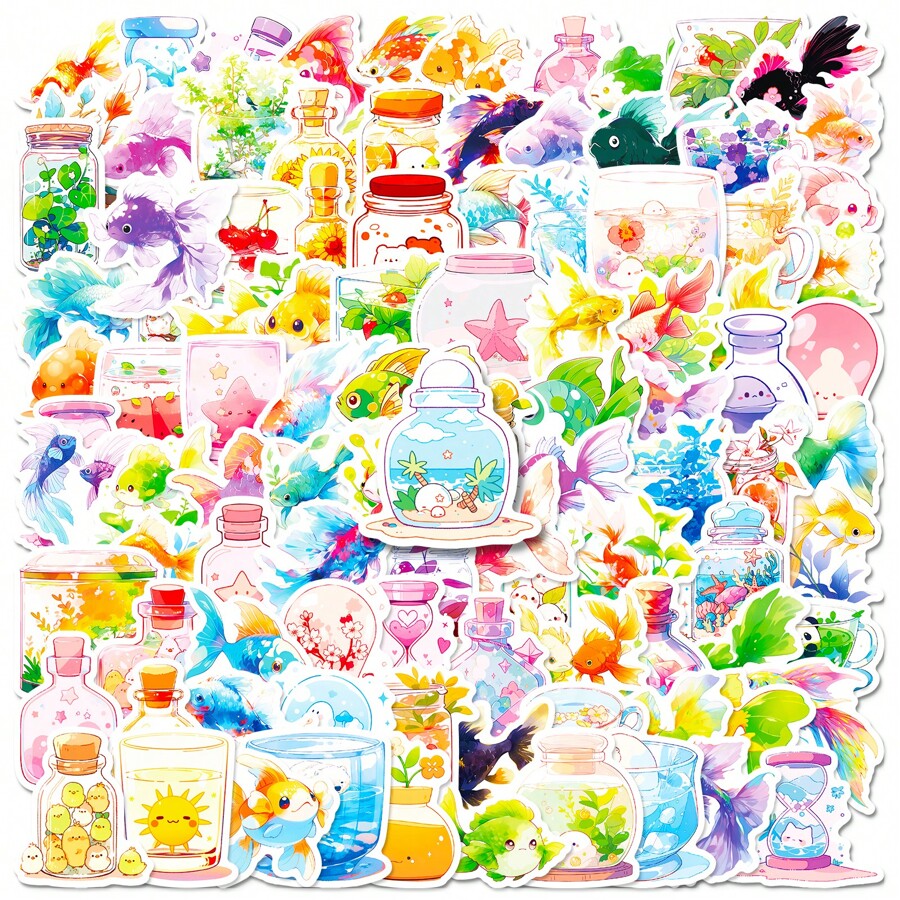 100Pcs Colorful Goldfish Stickers, Cute Vinyl Waterproof Stickers For ...