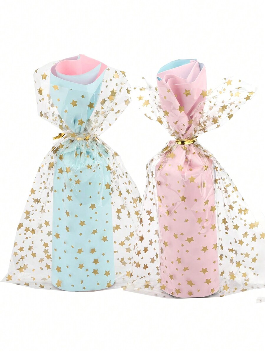 200pcs 5"X 10.6" (12.7cm X 27cm) Star Print Gift Wrap Bags, Clear ...