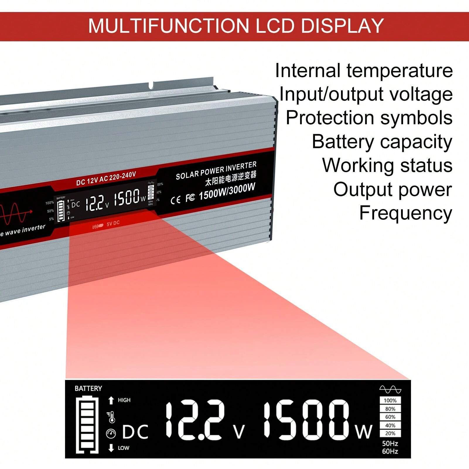 DATOUBOSS 1500W/3000W(Peak) Pure Sine Wave Power Inverter 12V/24V DC To ...