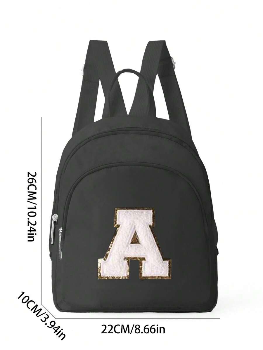 26 Letters Backpack Large Capacity Student Backpack Solid Color ...