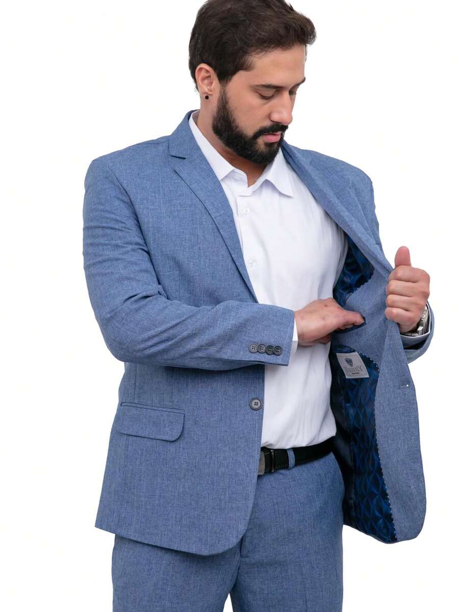 Terno Slim Confort Executivo Masculino Microfibra Mescla Azul ...