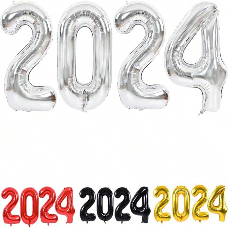 4Pcs 2024 Graduation Balloons 28Inch Silver 2024 Number Balloons ...