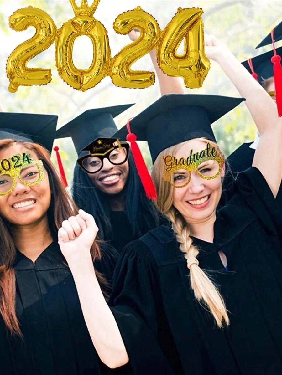 Conjoined 16 Inch Gold Foil 2024 Balloons Graduation Decorations Class ...