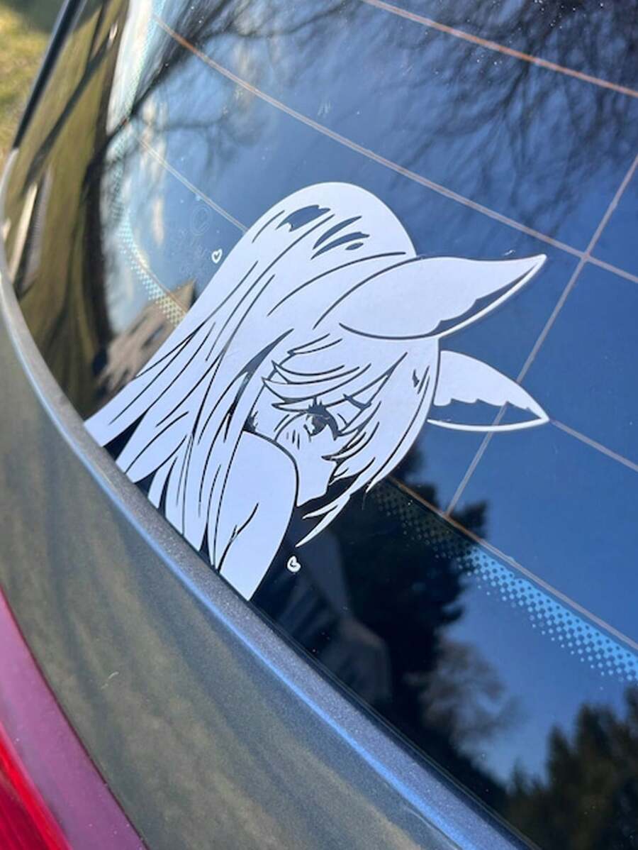 1pc White Cartoon Cat/Girl Vinyl Sticker | Cat/Girl Sticker | Cartoon ...