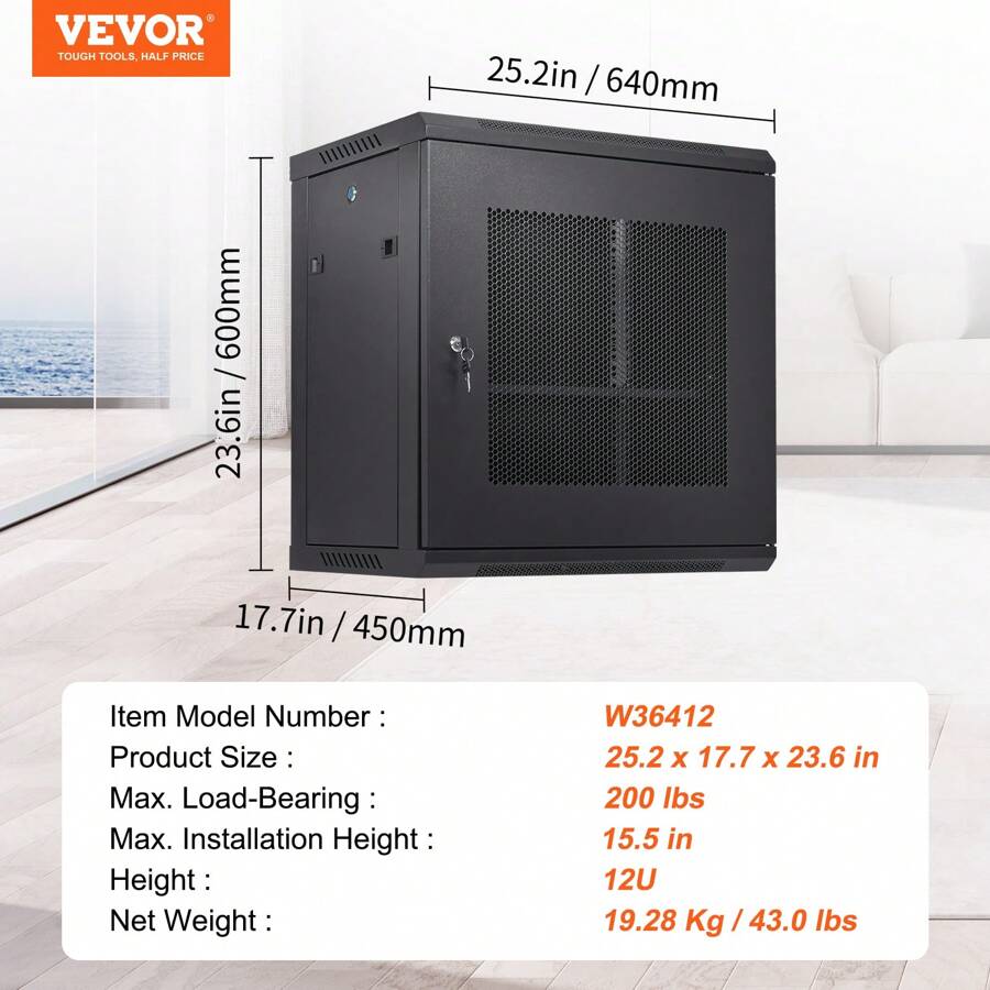 VEVOR 12U Wall Mount Network Server Cabinet, 15.5" Deep, Server Rack ...