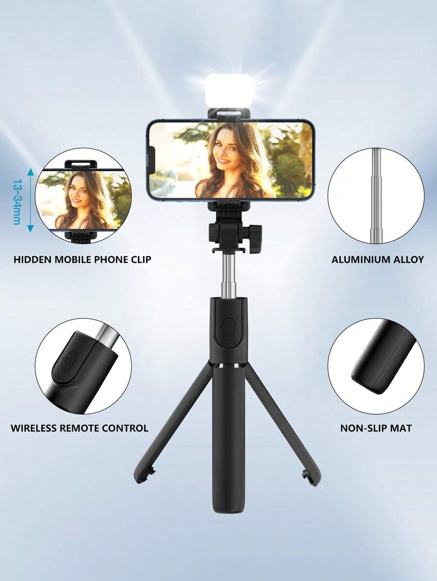 Bluetooth Selfie Stick With Tripod, LED Light, And Remote Control ...
