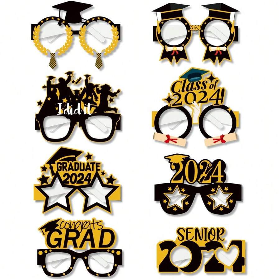 8pcs Graduation Eyeglasses Glitter Class Of 2024 Grad Photo Booth Props ...