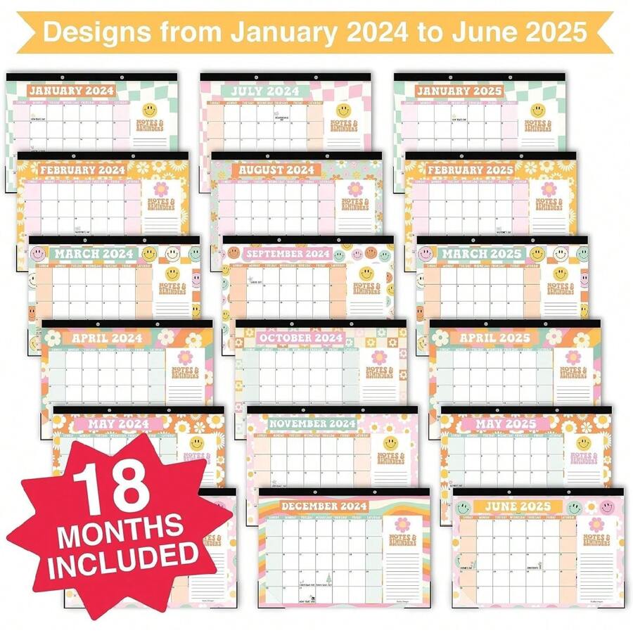 Retro Large Desk Calendar 2024-2025 - Desk Calender 2024 Monthly ...