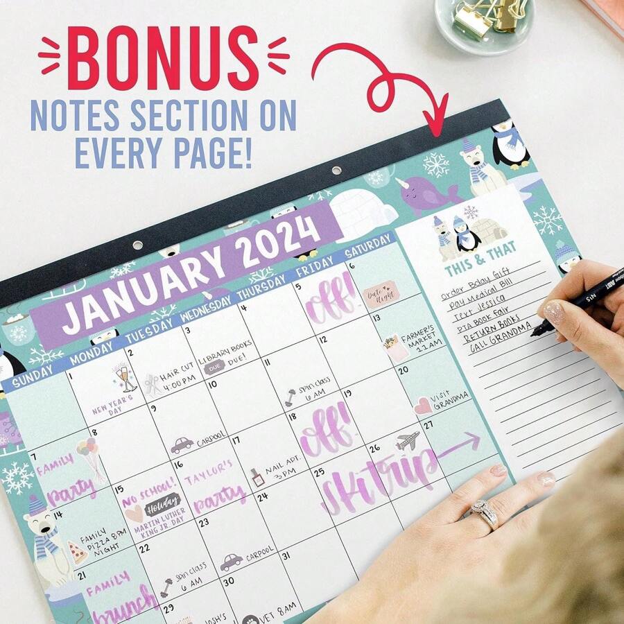 Doodle Large Desk Calendar 2024-2025 - Desk Calender 2024 Monthly ...