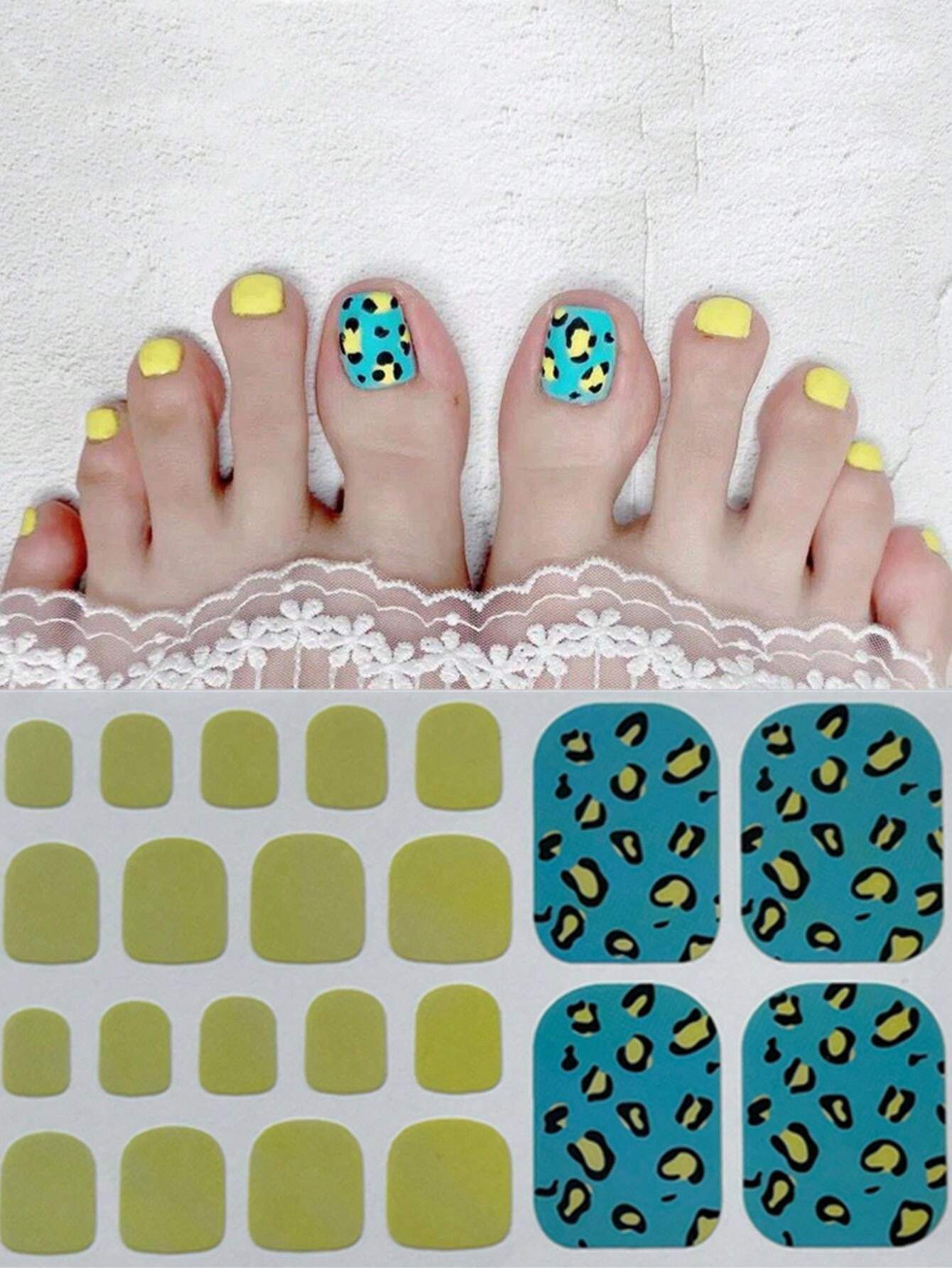 Nail Art Full Stickers For Toes, 1 Sheet With Gradient Glitter Leopard ...