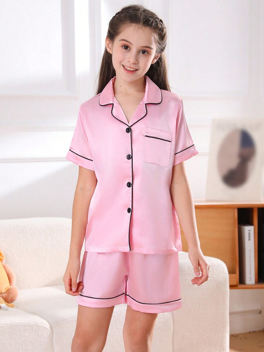 Tween Girl 2pcs Pajamas Set, Ice Silk Short-Sleeved Shorts, Summer ...