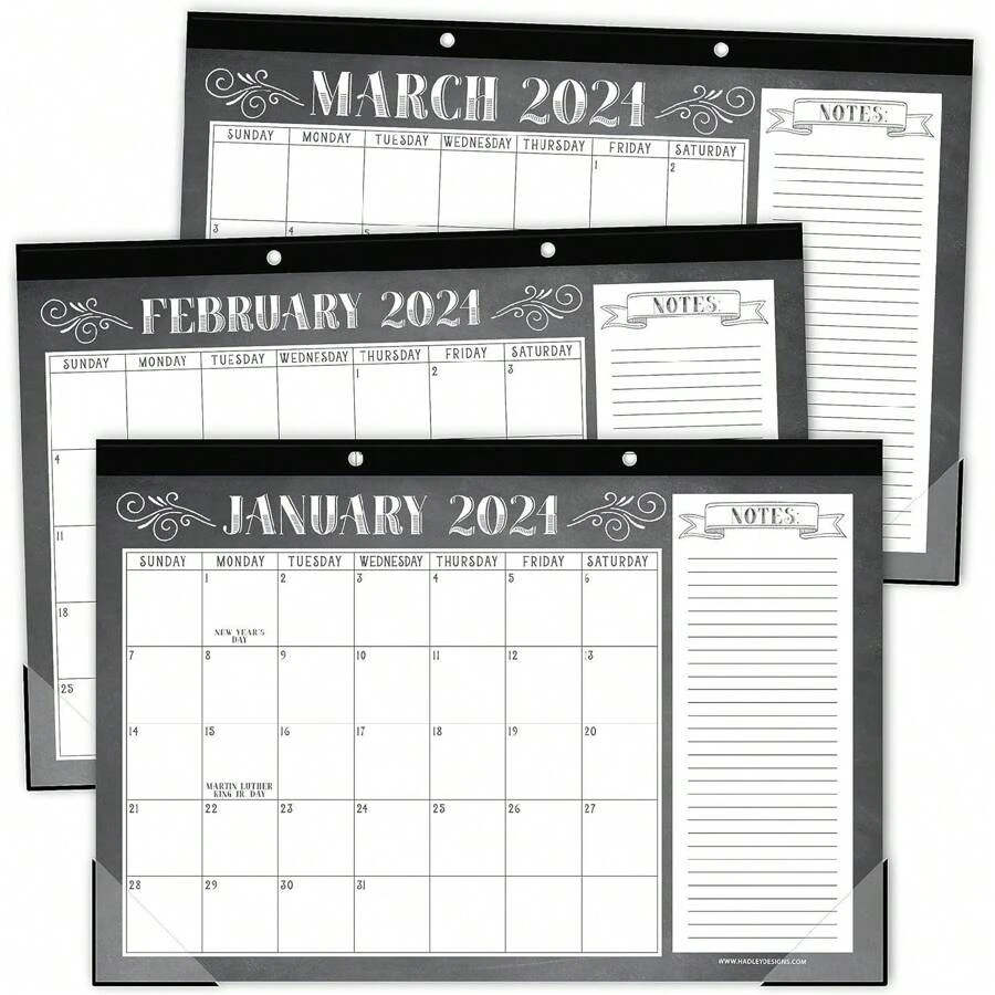 Chalkboard Large Desk Calendar 2024-2025 - Desk Calender 2024 Monthly ...