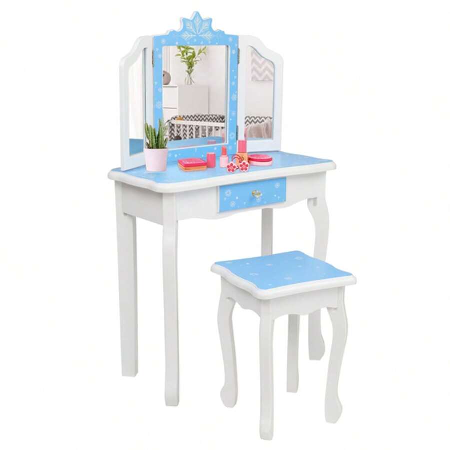 Children's Wooden Dressing Table Three-Sided Folding Mirror Dressing ...