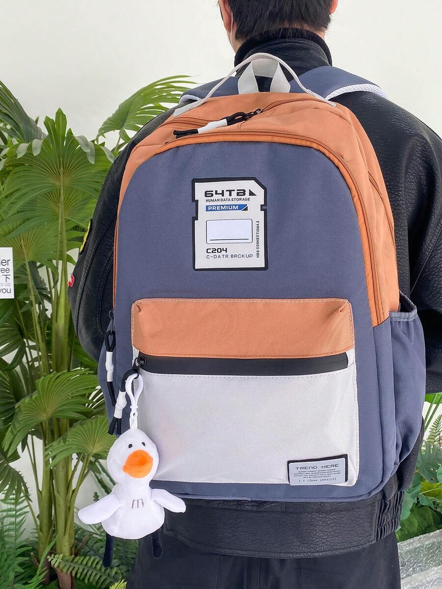 Fashionable Color-Block Backpack With Large Capacity And Versatile ...