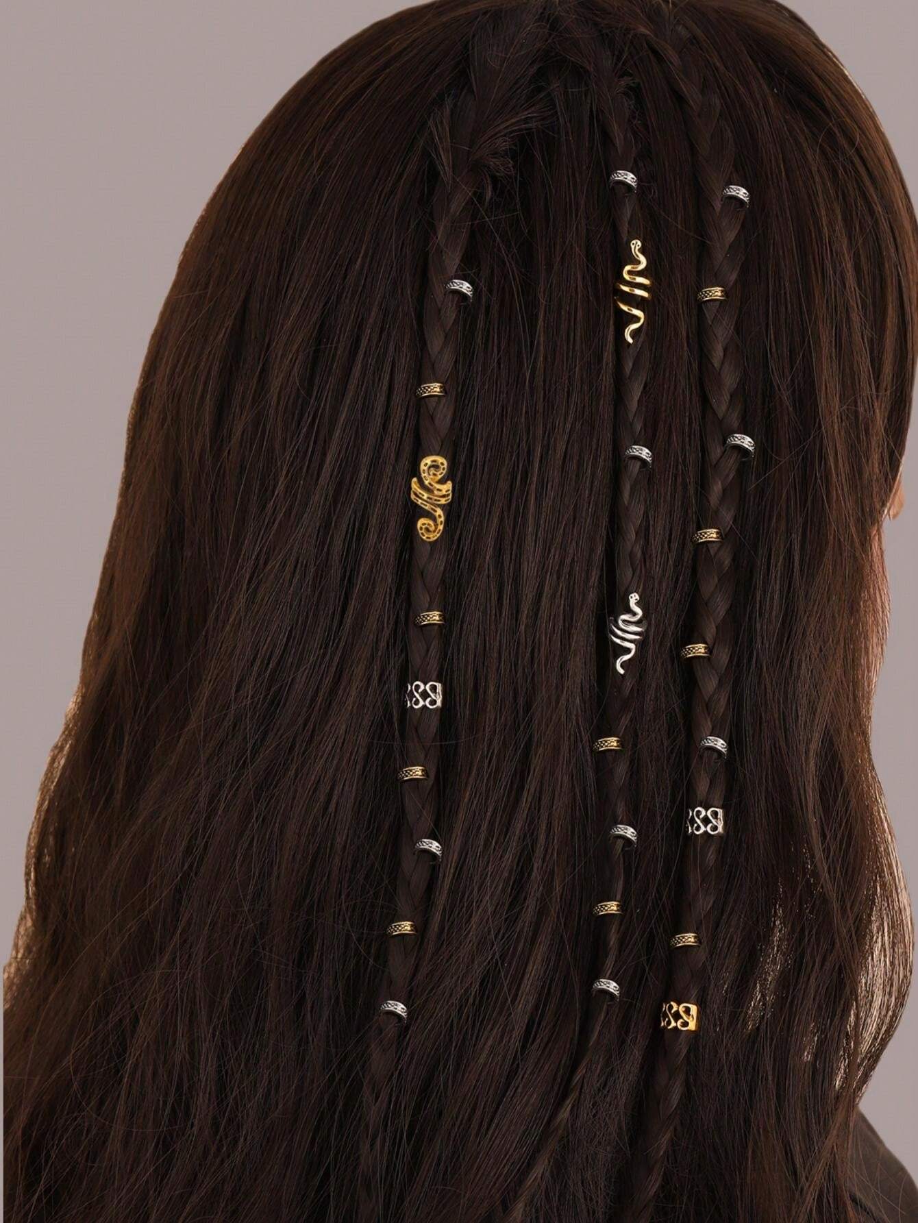 26pcs Reggae Dreads Wig With Beads, Vintage Hollow Alloy Snake Shaped ...