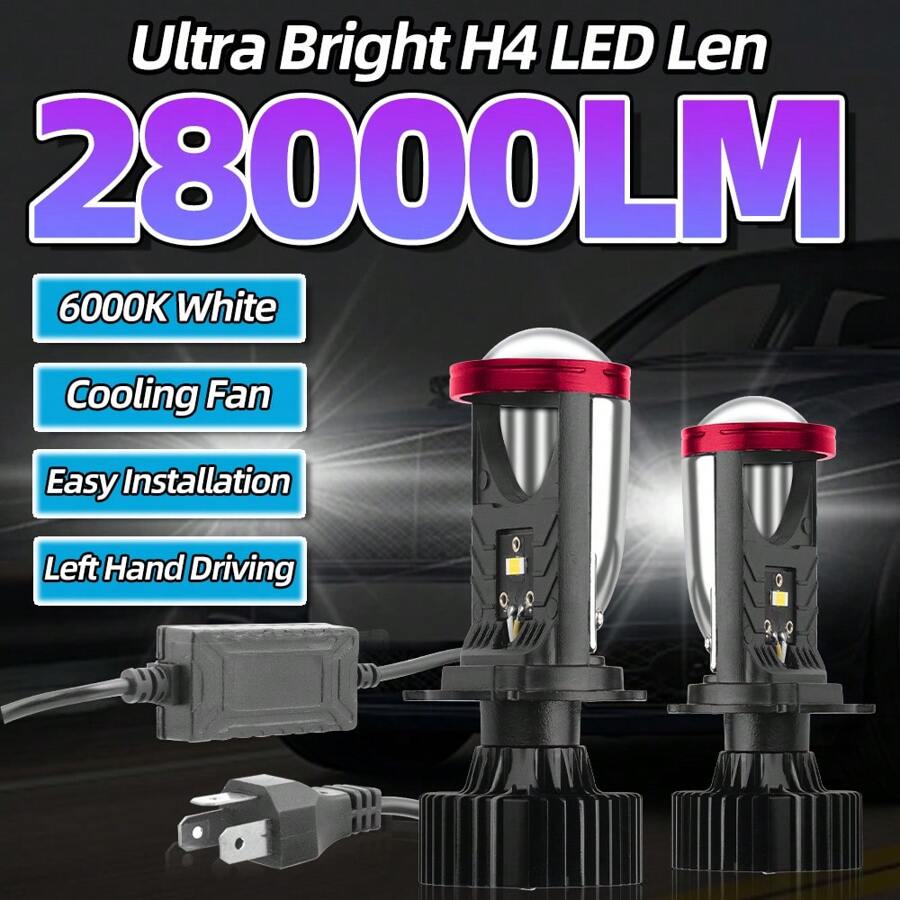 2 مصابيح LED لمصابيح السيارة شمالي القيادة من Roadsun H4 ، بقوة 28000 لومن ، عدسة بروجيكتور ...